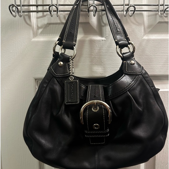 Coach | Bags | Coach Black Leather Small Hobo Bag With Light Blue ...